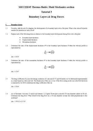 Tutorial 2 - MEU22E05 Thermo-fluids: Fluid Mechanics section Tutorial 2 ...