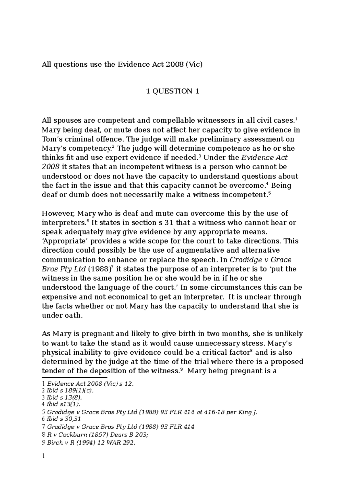 Evidence Assignment - Spousal privilege - All questions use the ...