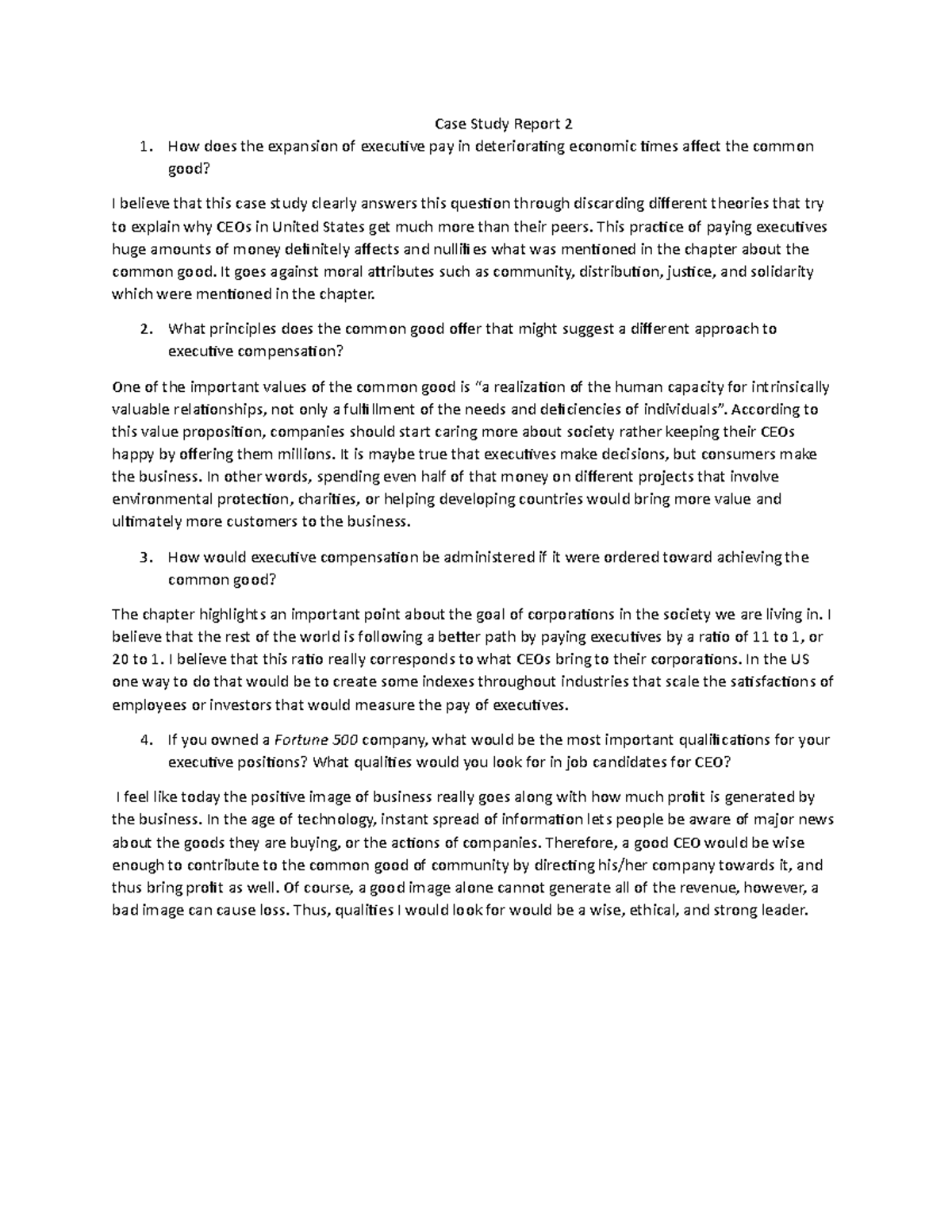 Case Study 2 on CEO pay - Case Study Report 2 1. How does the expansion ...