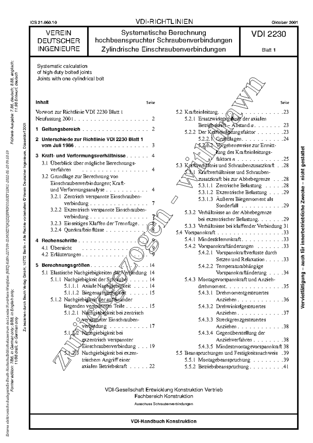 VDI 2230 2001 zurückgezogen - Frühere Ausgabe: 7, deutsch; 8, englisch ...
