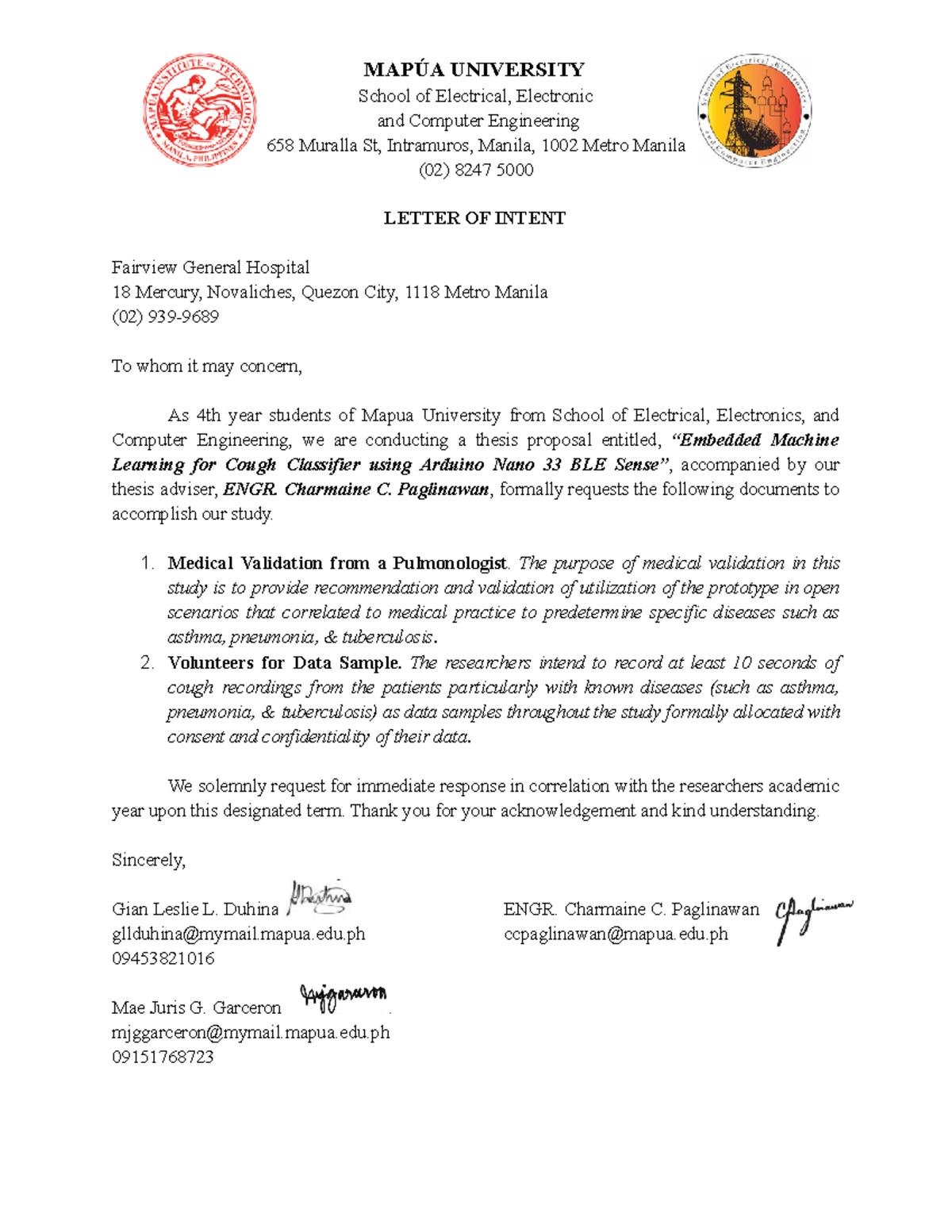 Fairview General Hospital - MAPÚA UNIVERSITY School of Electrical ...