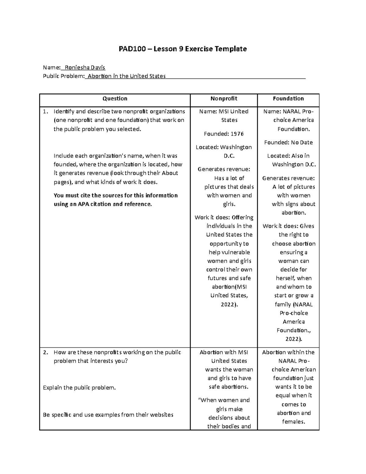 PAD100 Lesson 9 Exercise Template - PAD100 – Lesson 9 Exercise Template ...