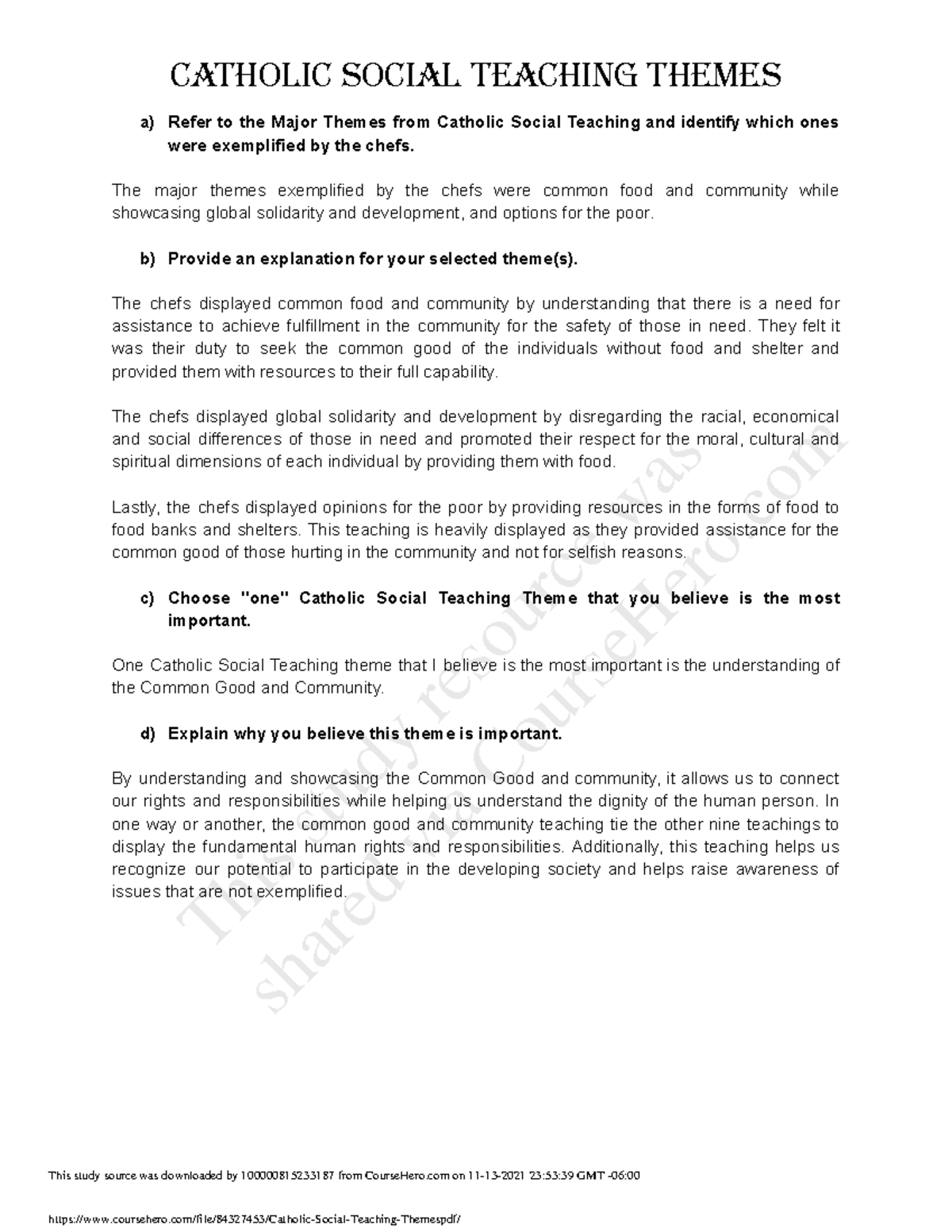 Catholic Social Teaching Themes