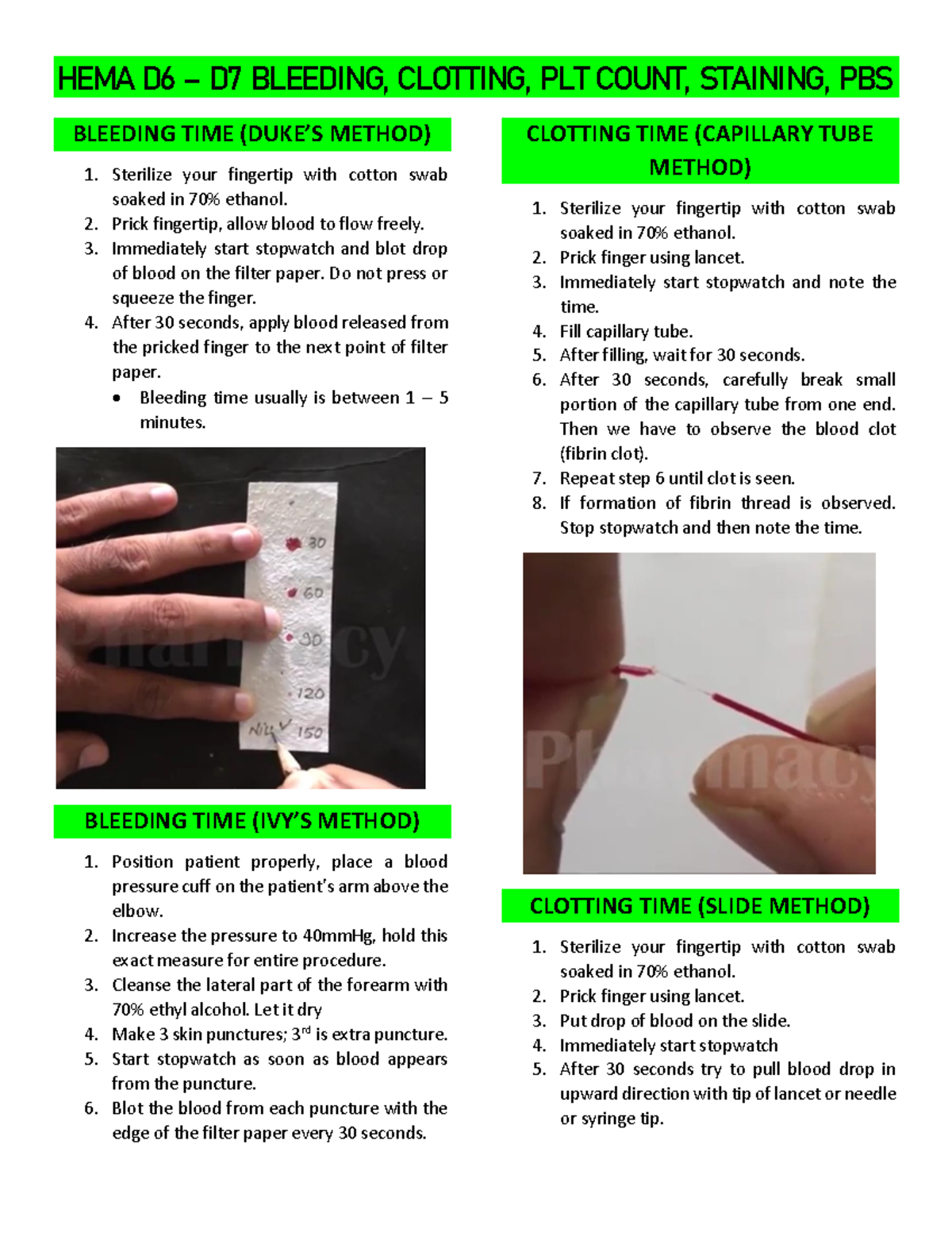 HEMA D6 D7 Bleeding Clotting PLT Count Staining PBS BLEEDING