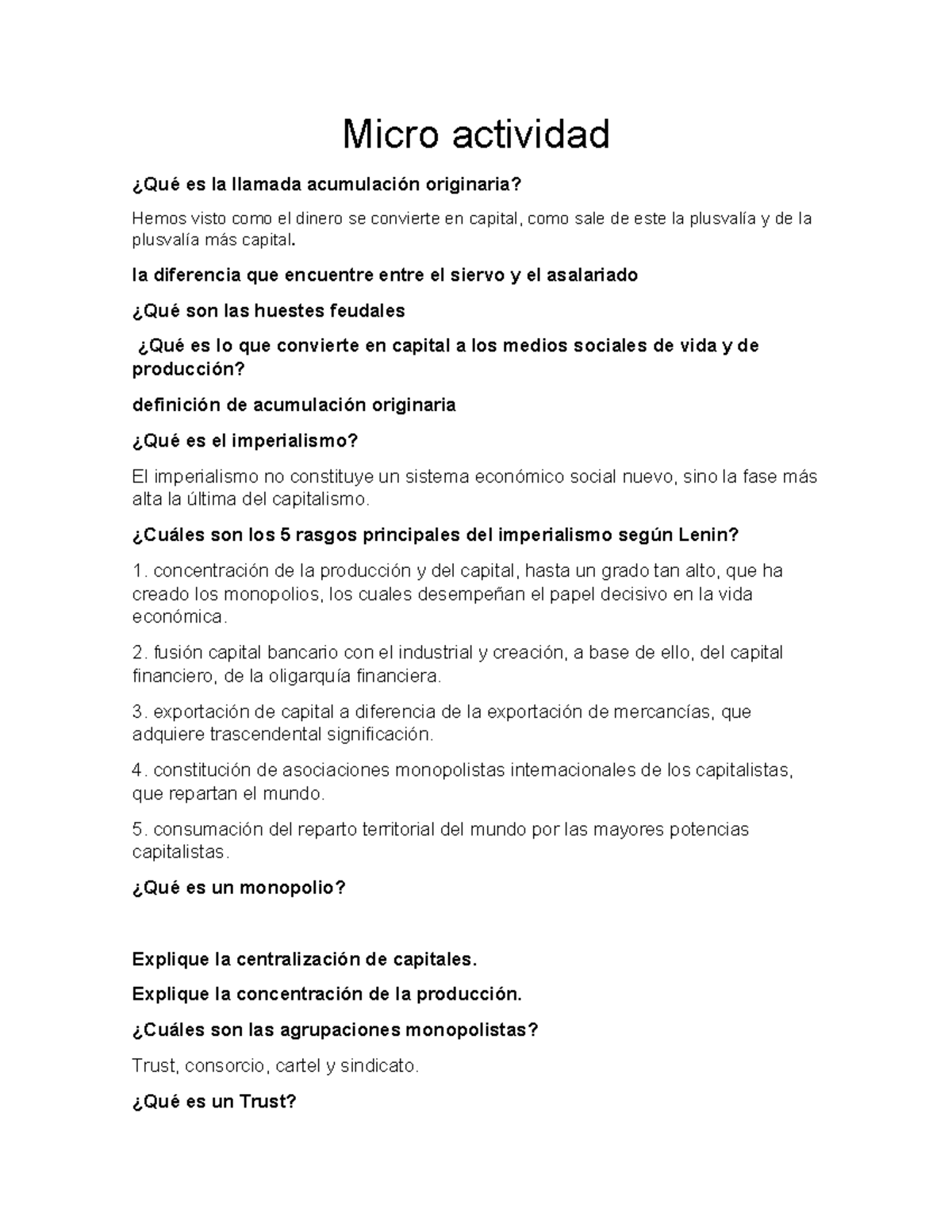 Micro actividad - Micro actividad ¿Qué es la llamada acumulación originaria? Hemos visto como el ...