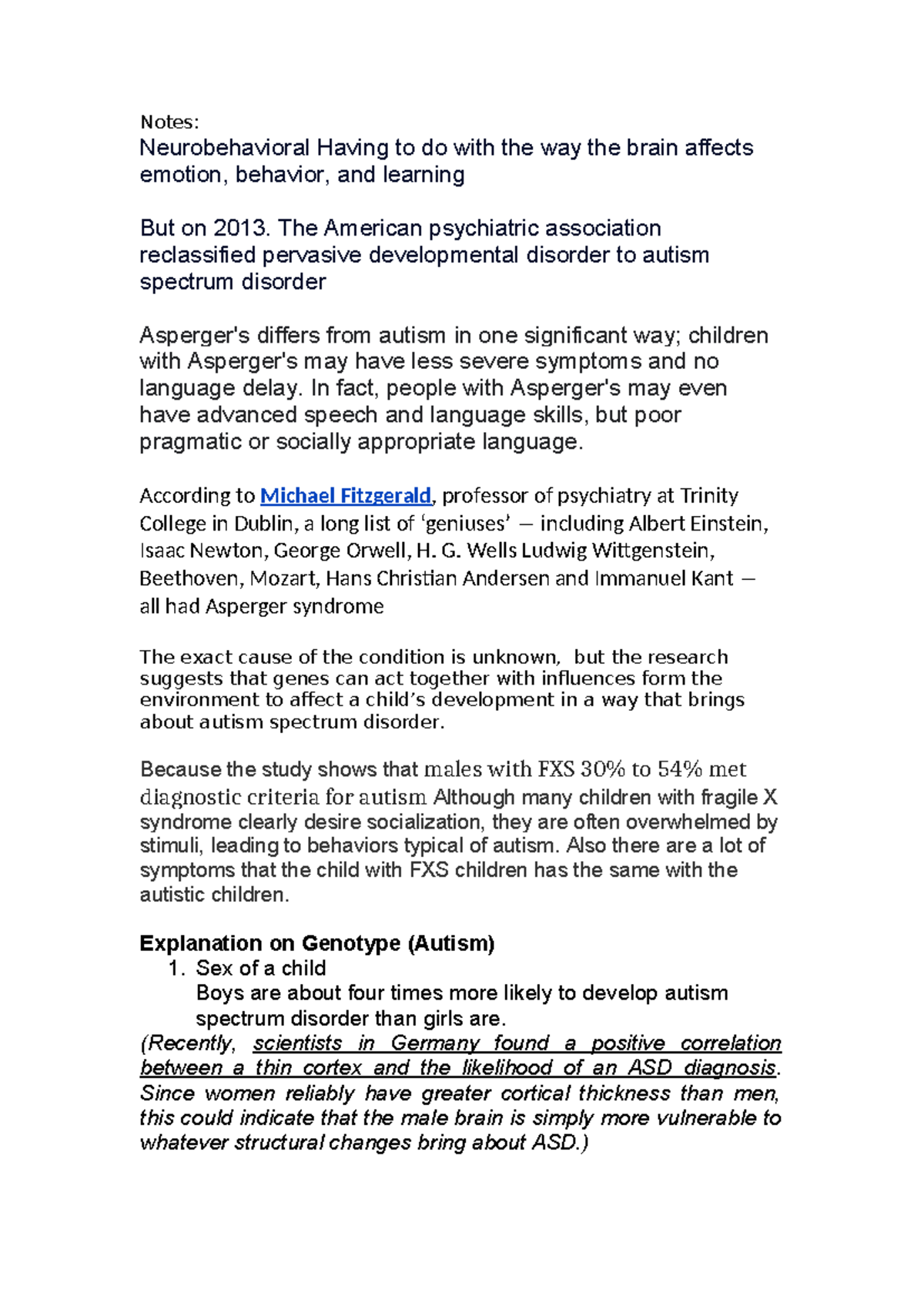 Notes - Notes: Neurobehavioral Having to do with the way the brain ...