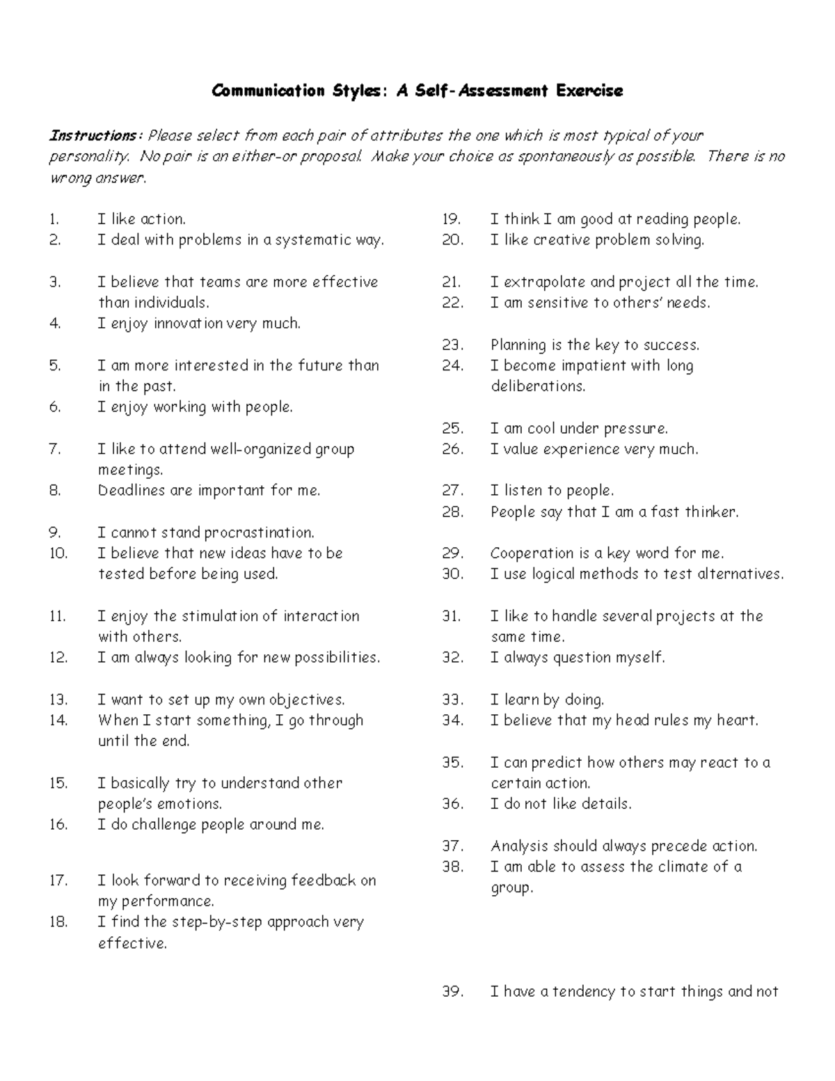 Communication-Styles Self-Assessment - Communication Styles: A Self ...