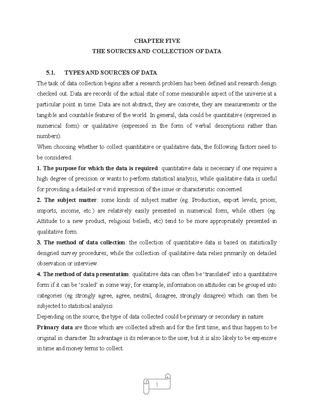 Chapter FIVE - best handout - CHAPTER FIVE THE SOURCES AND COLLECTION ...