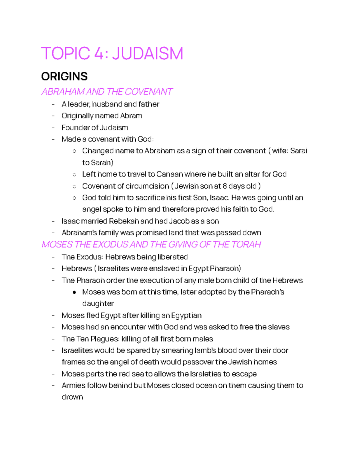 Topic 4 Judaism - TOPIC 4: JUDAISM ORIGINS ABRAHAM AND THE COVENANT A ...