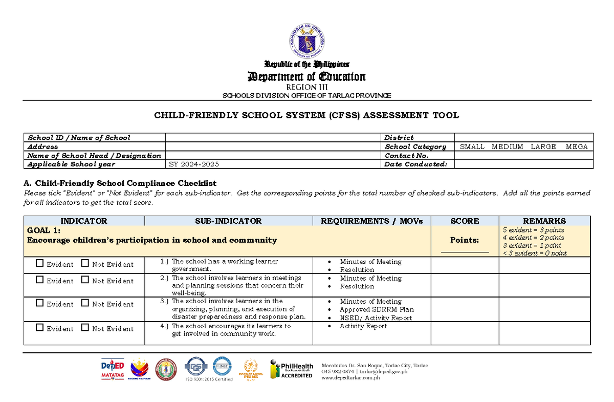 CFSS 2024 New Rubrics - new - Department of Education SCHOOLS DIVISION ...