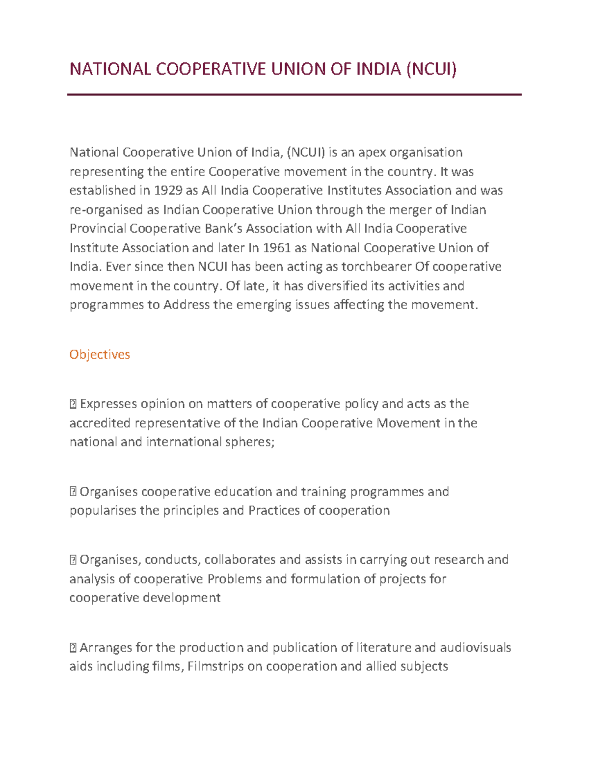 National co-operative union of india notes ( NCUI ) - NATIONAL ...