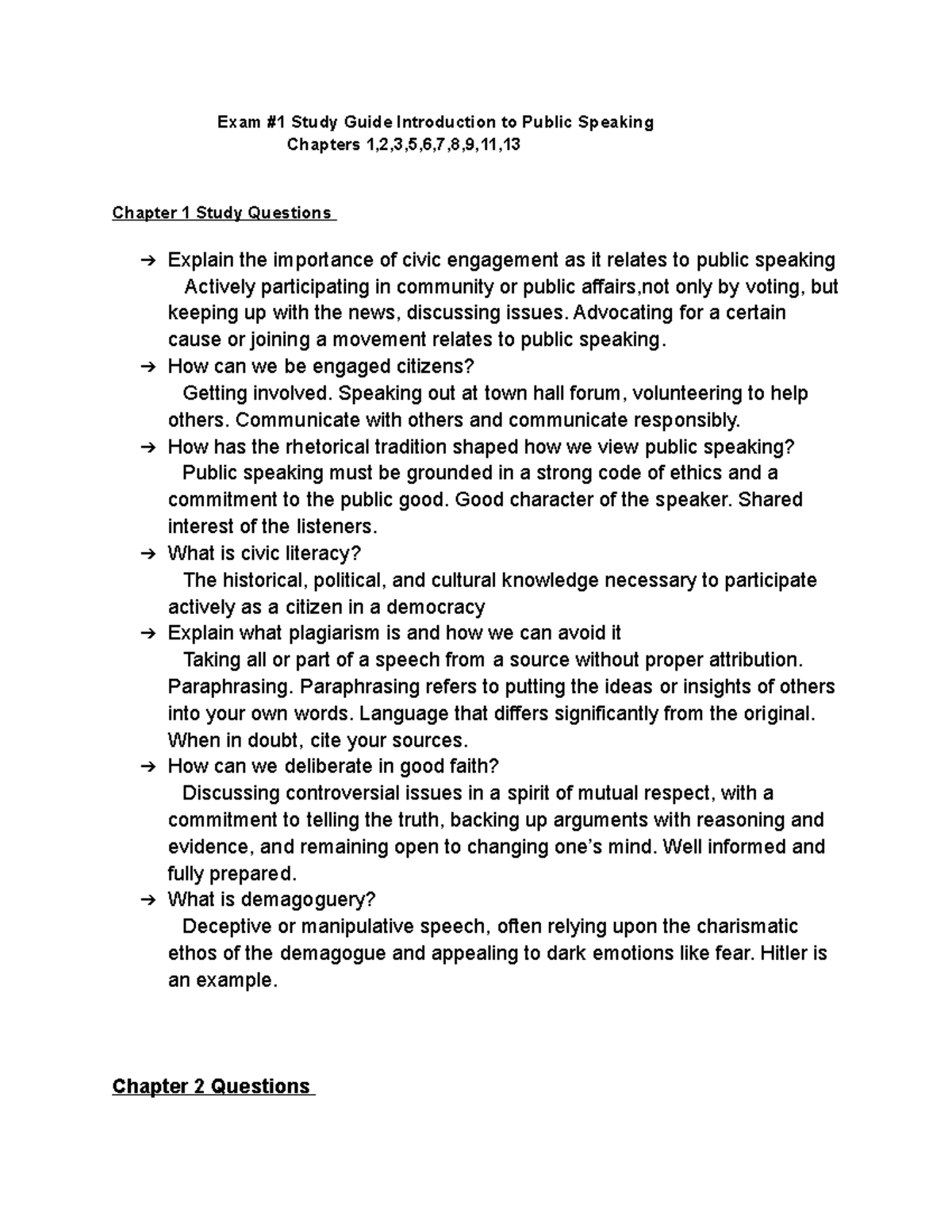 Study Guide Intro to pub Speak - Exam #1 Study Guide Introduction to ...