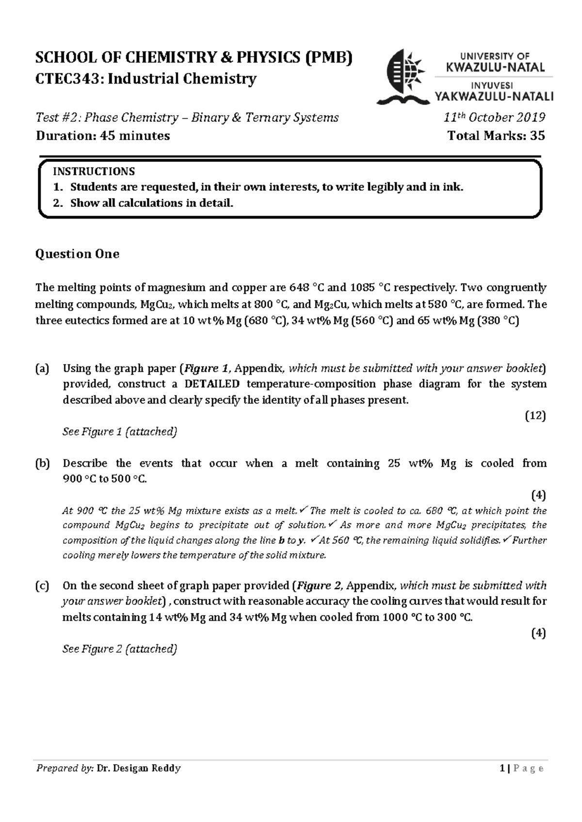 CTEC343 2019 Test #2 Solutions - Prepared by: Dr. Desigan Reddy 1 | P a ...