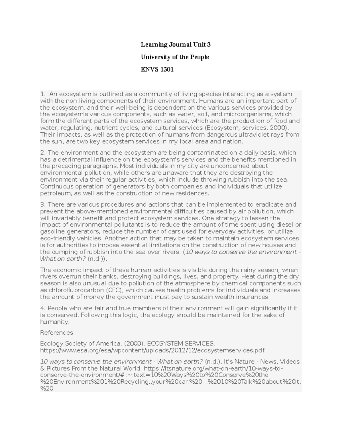 ENVS 1301 Learning Journal Unit 3 - Learning Journal Unit 3 University ...