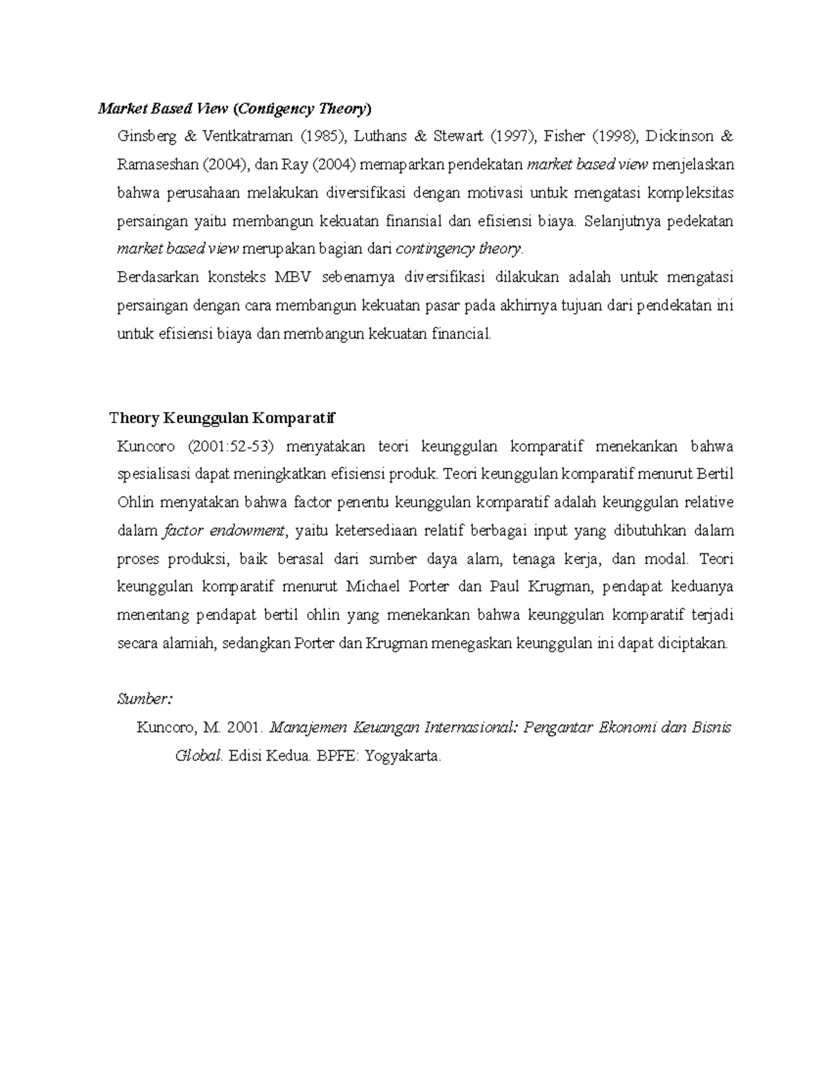 Market Based View (Contigency Theory) - Market Based View (Contigency ...