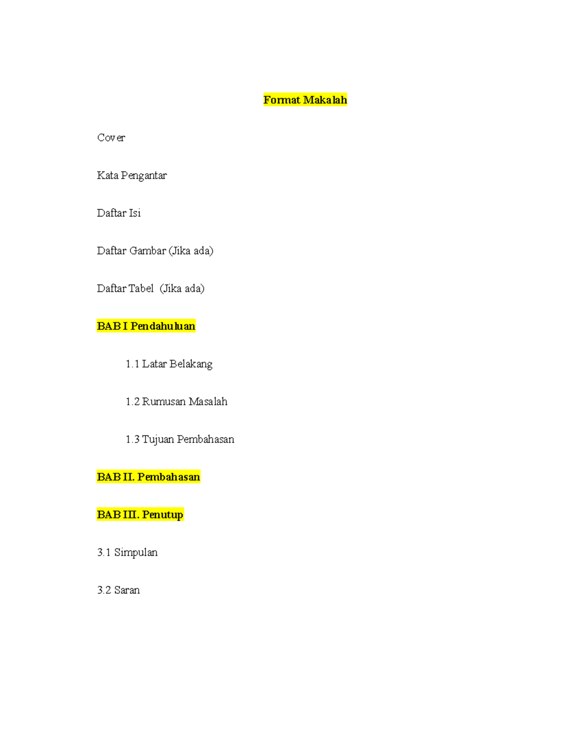 Format Makalah 1 - TEST - Format Makalah Cover Kata Pengantar Daftar ...