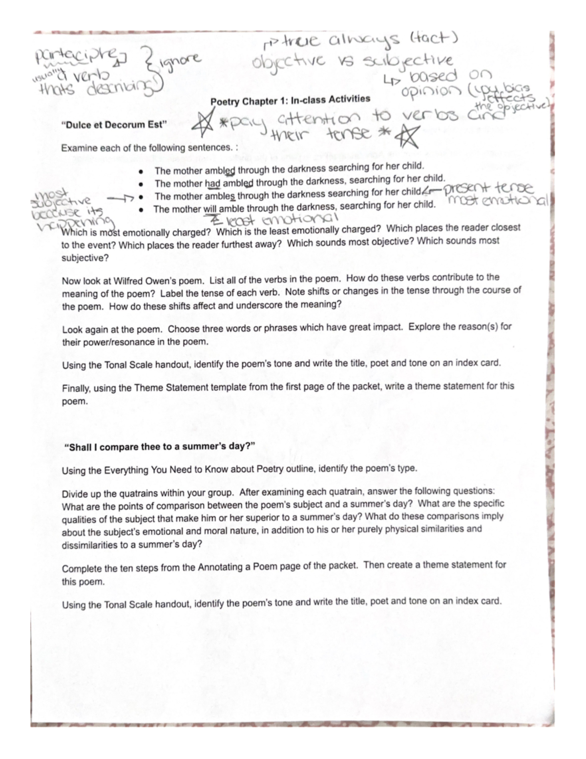 Poetry Chapter 1: In-class Activities - Studocu