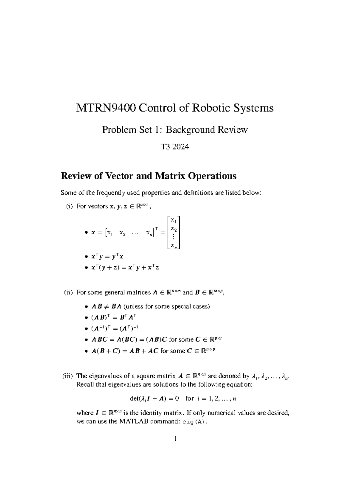 MTRN9400 2024 Problem set 1 - MTRN9400 Control of Robotic Systems ...