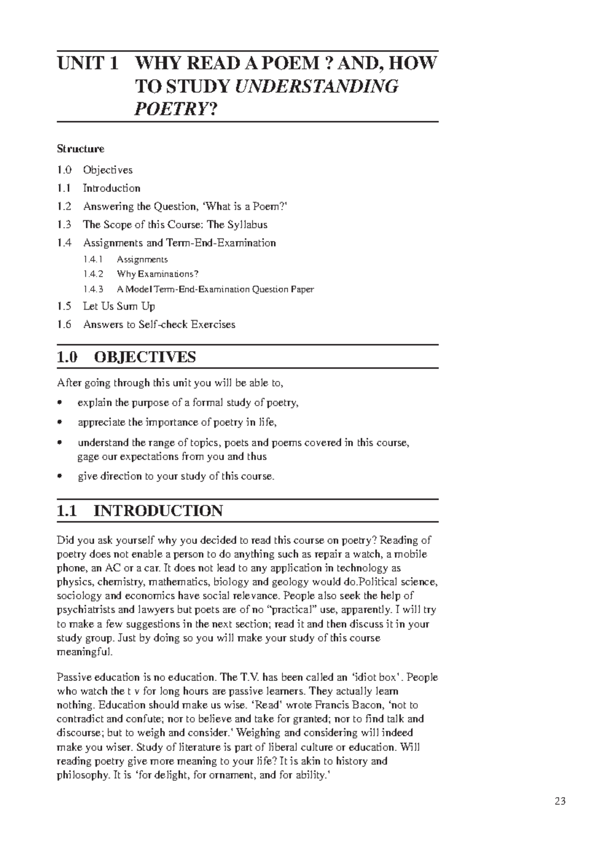 Unit-1 - lecture notes - Why Read a Peom? and, How to Study ...