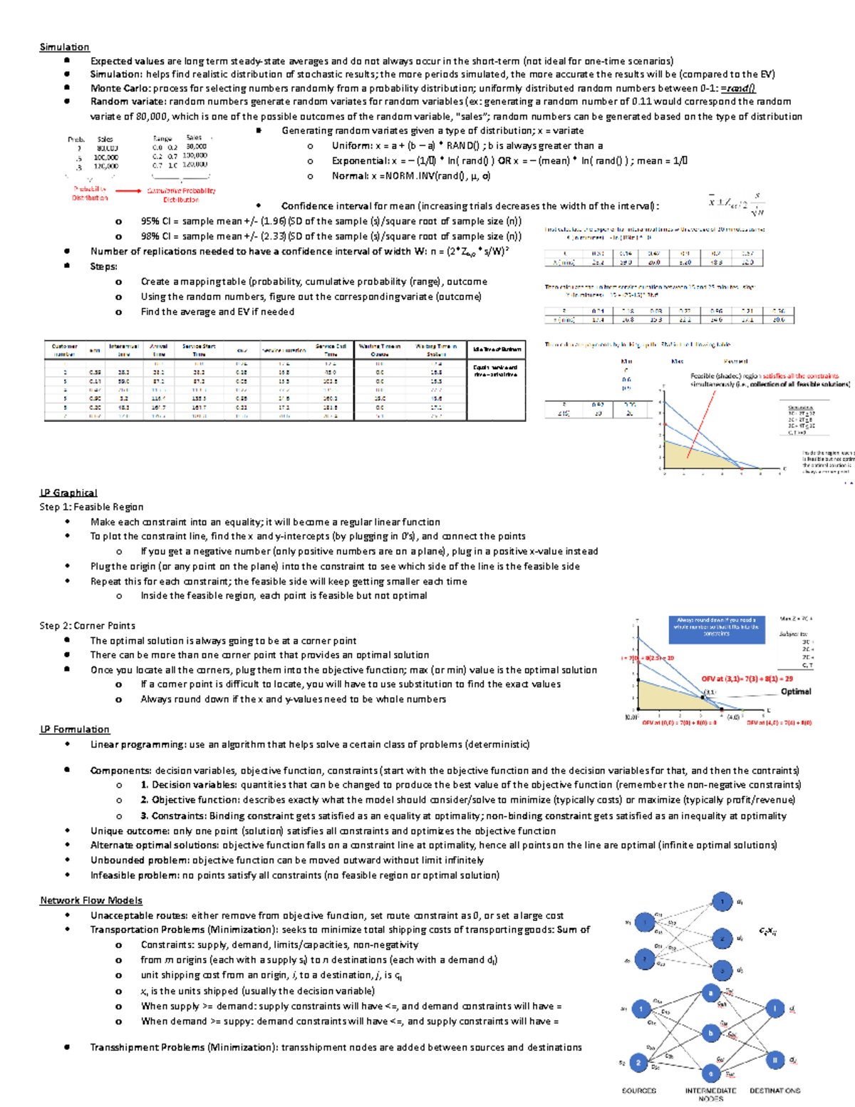 BDM Final Cheat Sheet - Simulation Expected values are long term steady-state averages and do ...