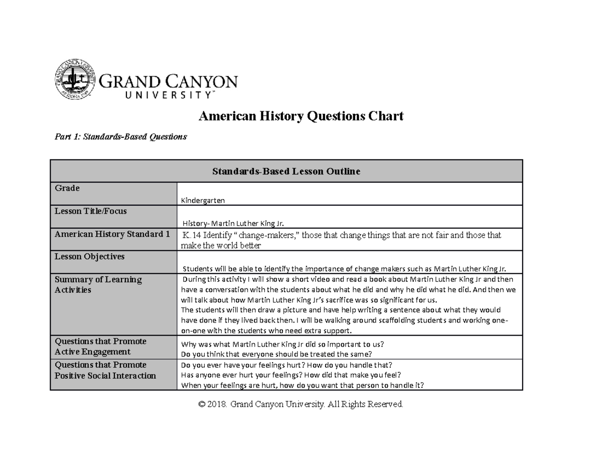 American History Questions Chart - American History Standard 1 K ...