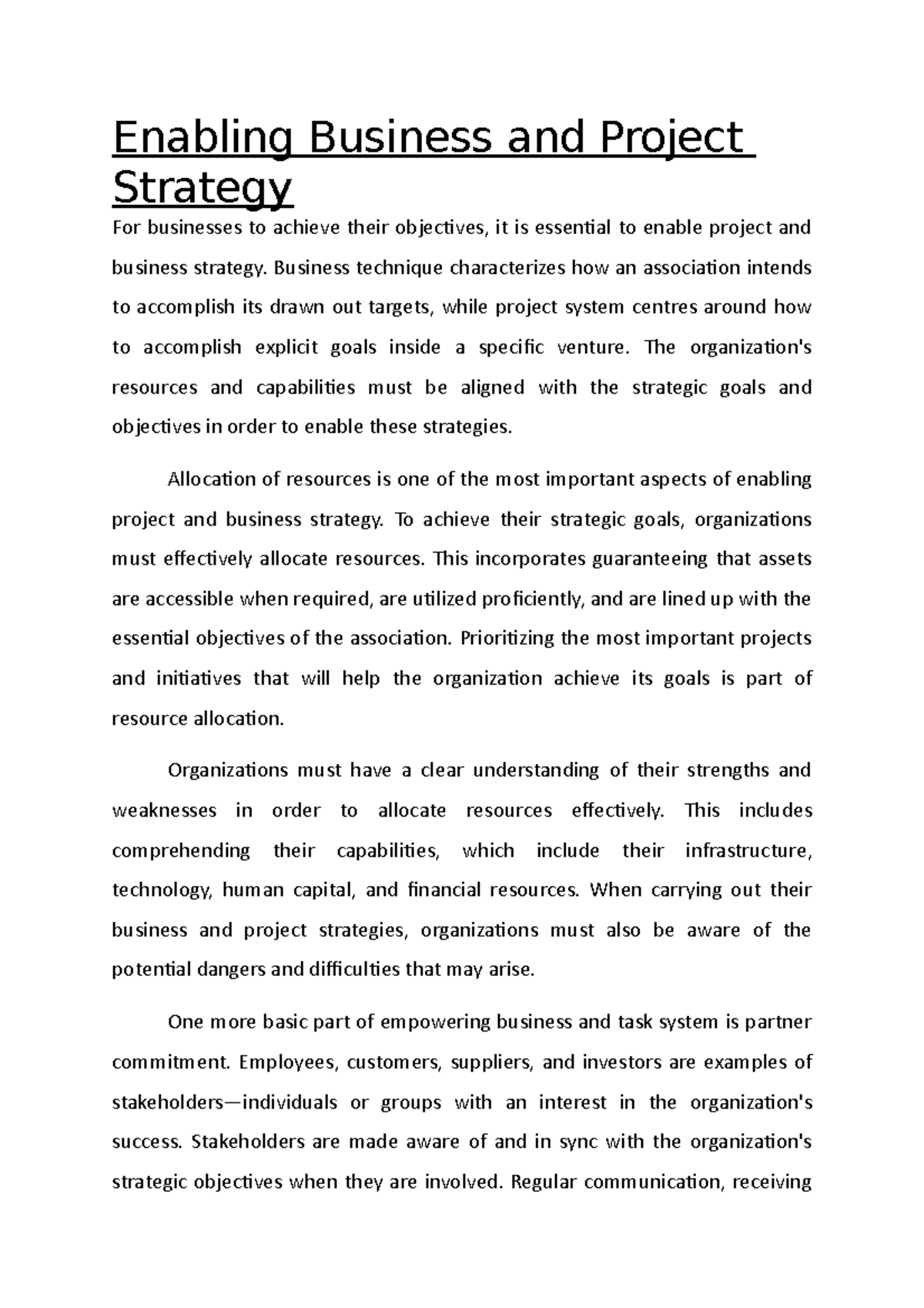 Enabling Business And Project Strategy Enabling Business And Project