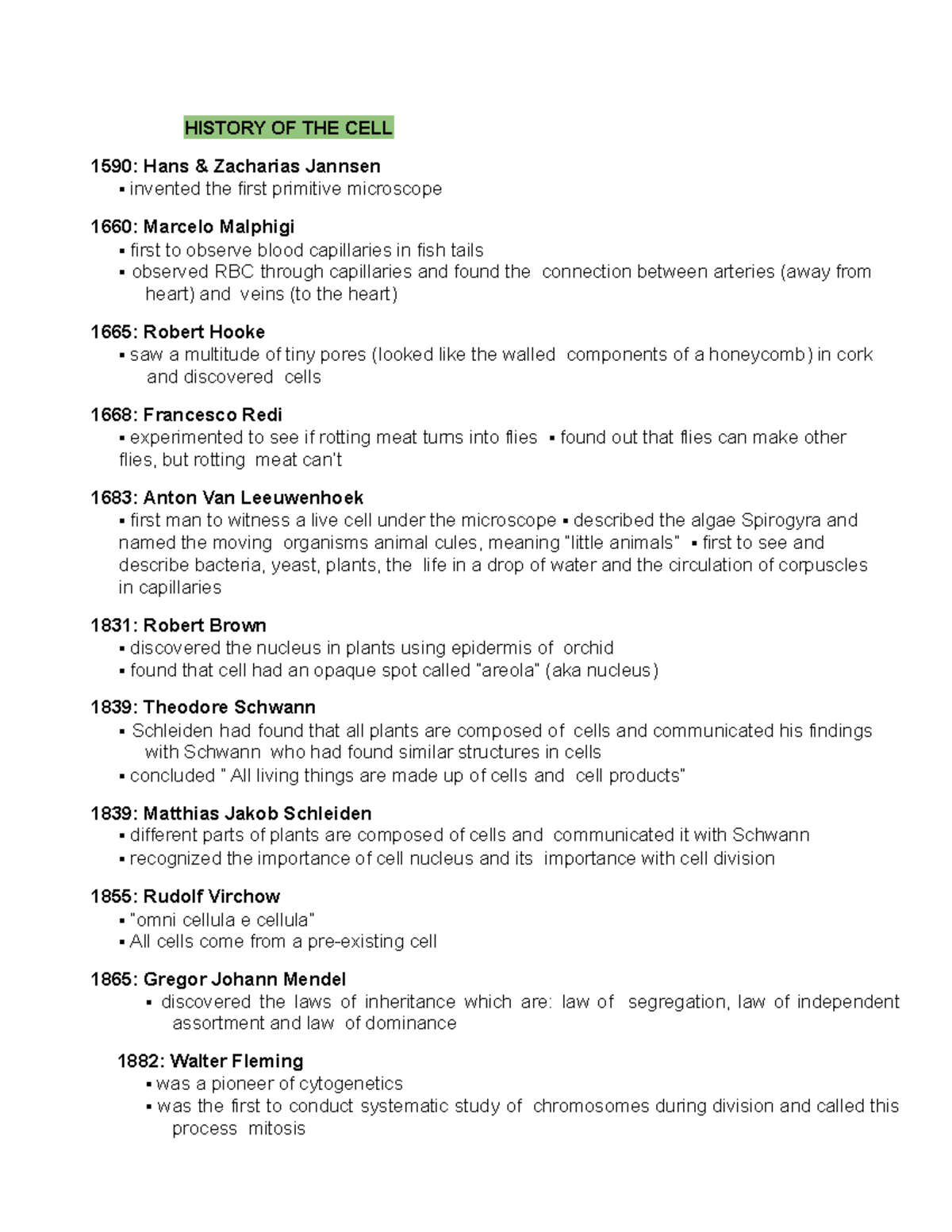 Biology - History of Cell, Cell Components, Cell Cycle - Studocu