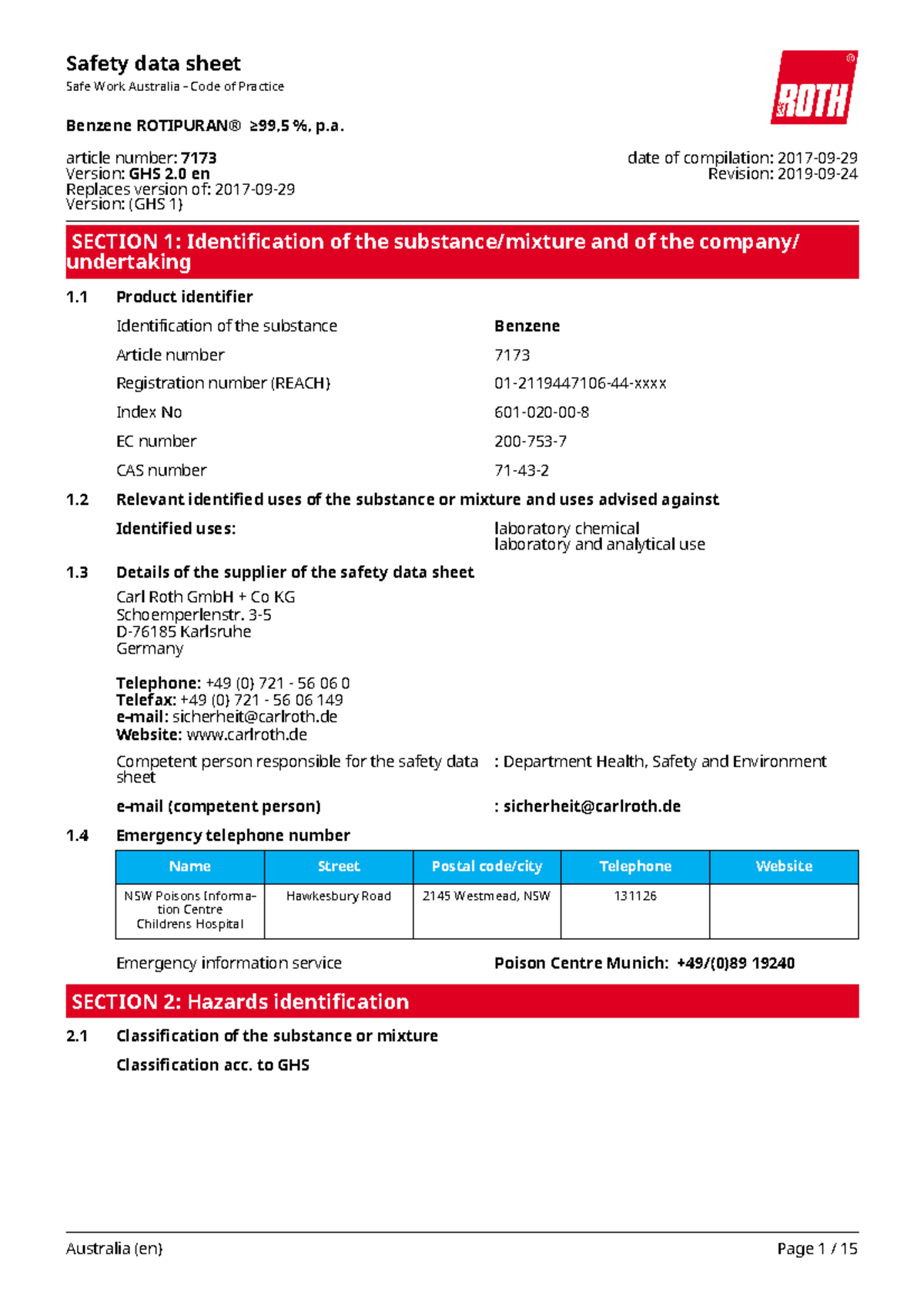 SDB 7173 AU EN - SECTION 1: Identification of the substance/mixture and ...