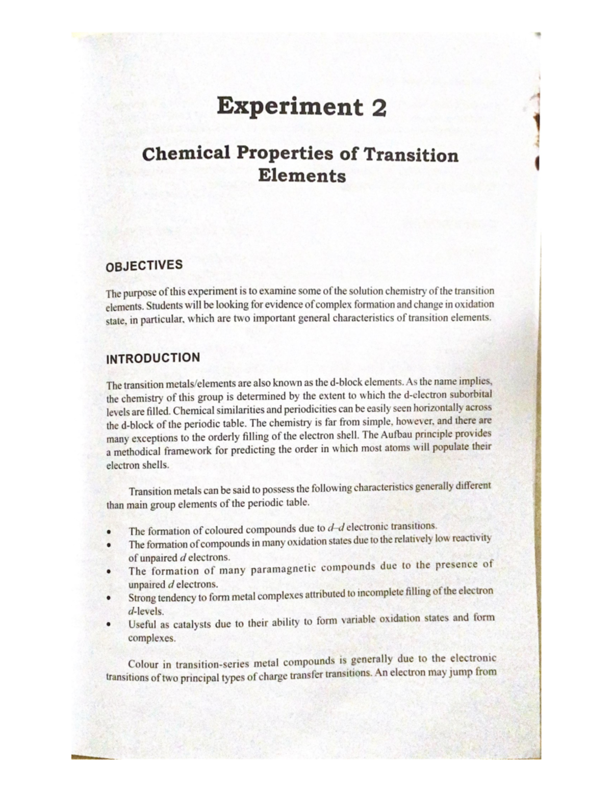 Experiment 2 - LAB MANUAL - Inorganic Chemistry - Studocu