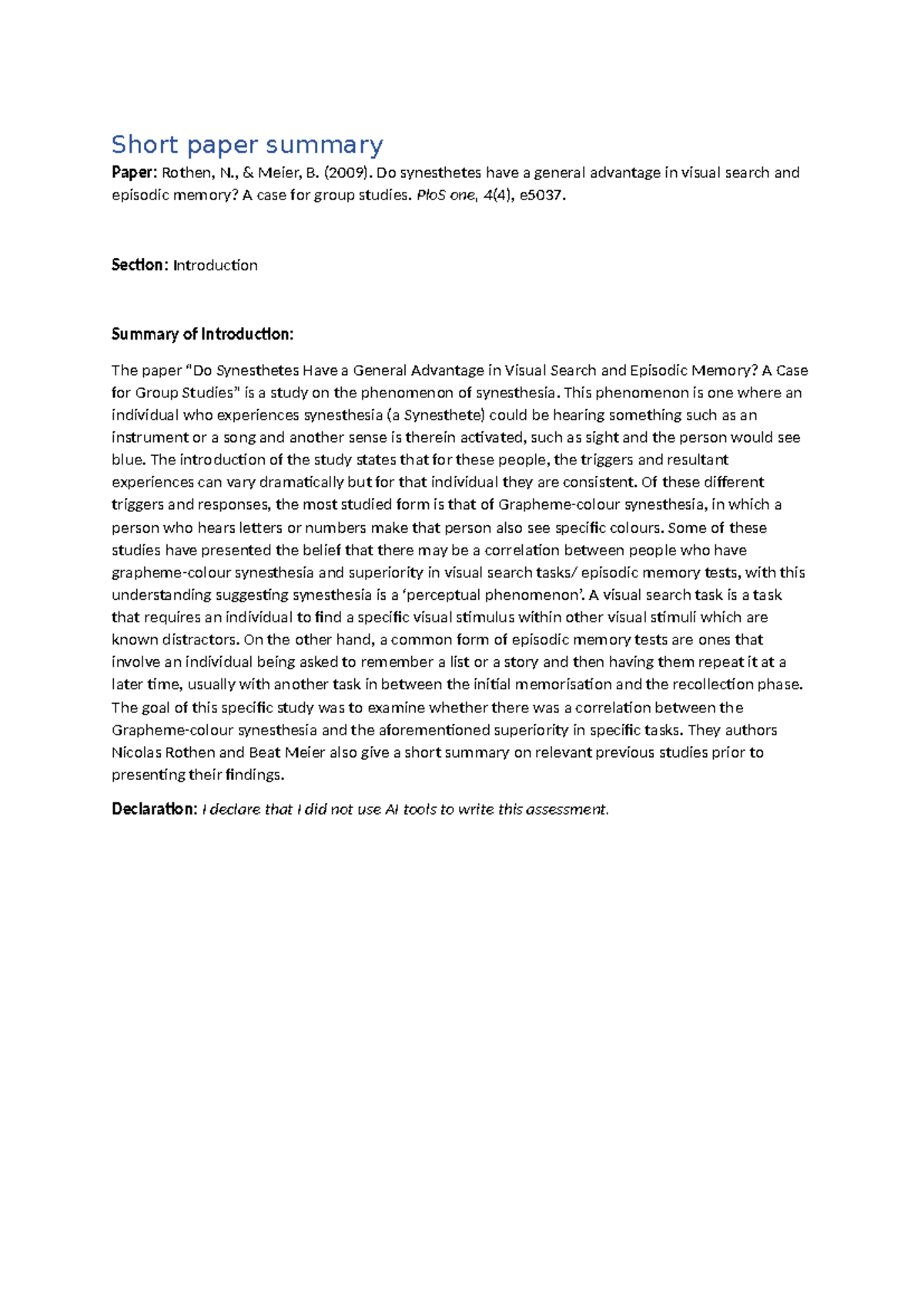 Short Paper Summary - Jai Everding - Short paper summary Paper: Rothen ...