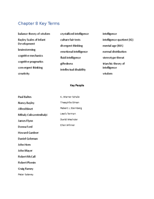 Chapter 10 Key Terms and Key People - Chapter 10 Key Terms affectionate ...