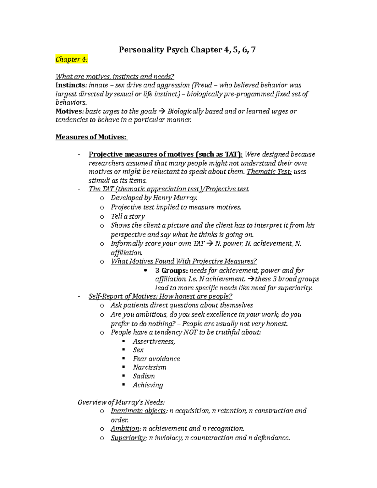 Exam 2 review - study guide for test 2 - Chapter 4: Personality Psych ...