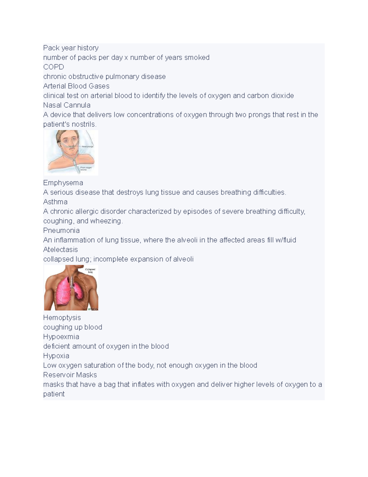 Nurs doc - Study note FOR EXAM 1 - Pack year history number of packs ...