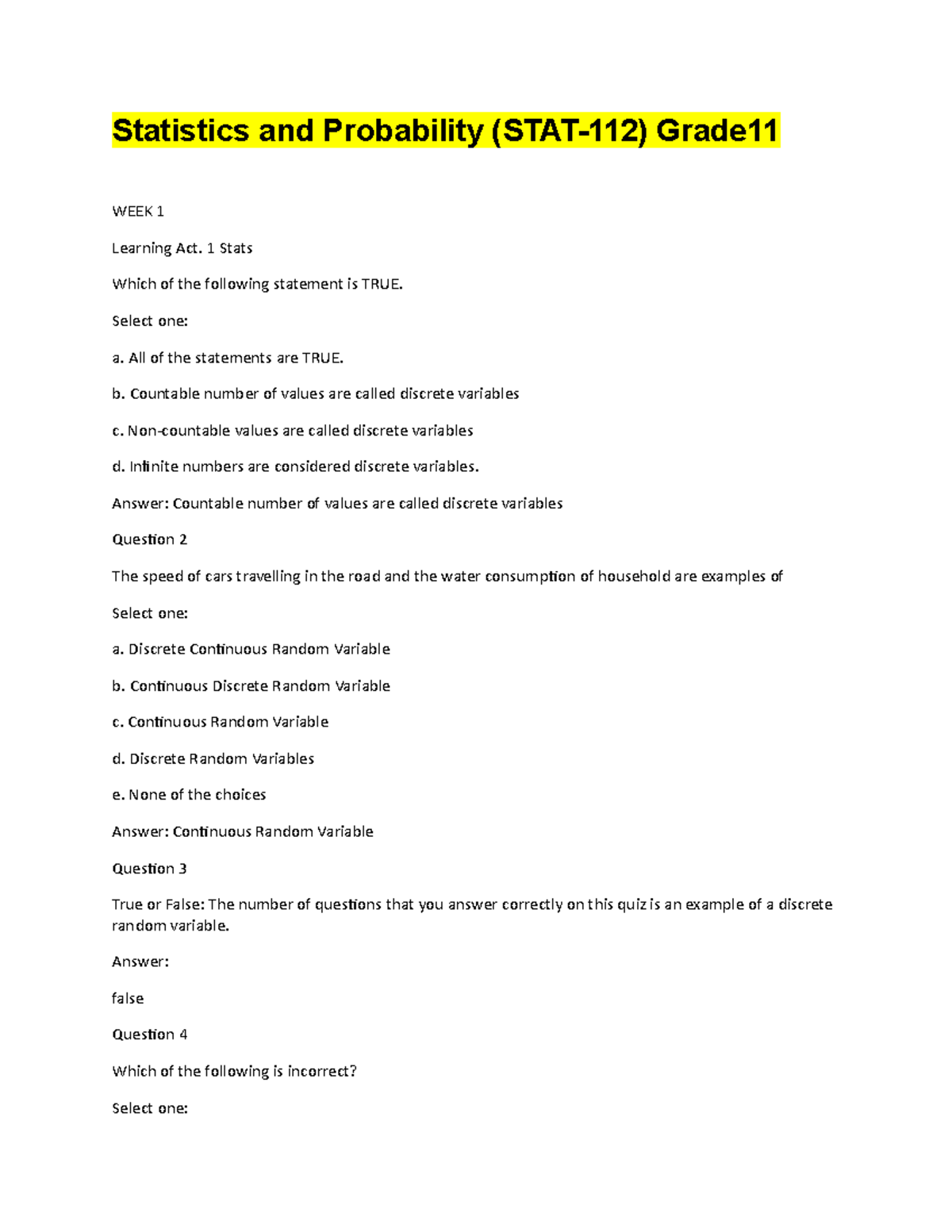 Statistics-and-Probability-STAT-112-Grade 11 - Statistics - AMA - Studocu