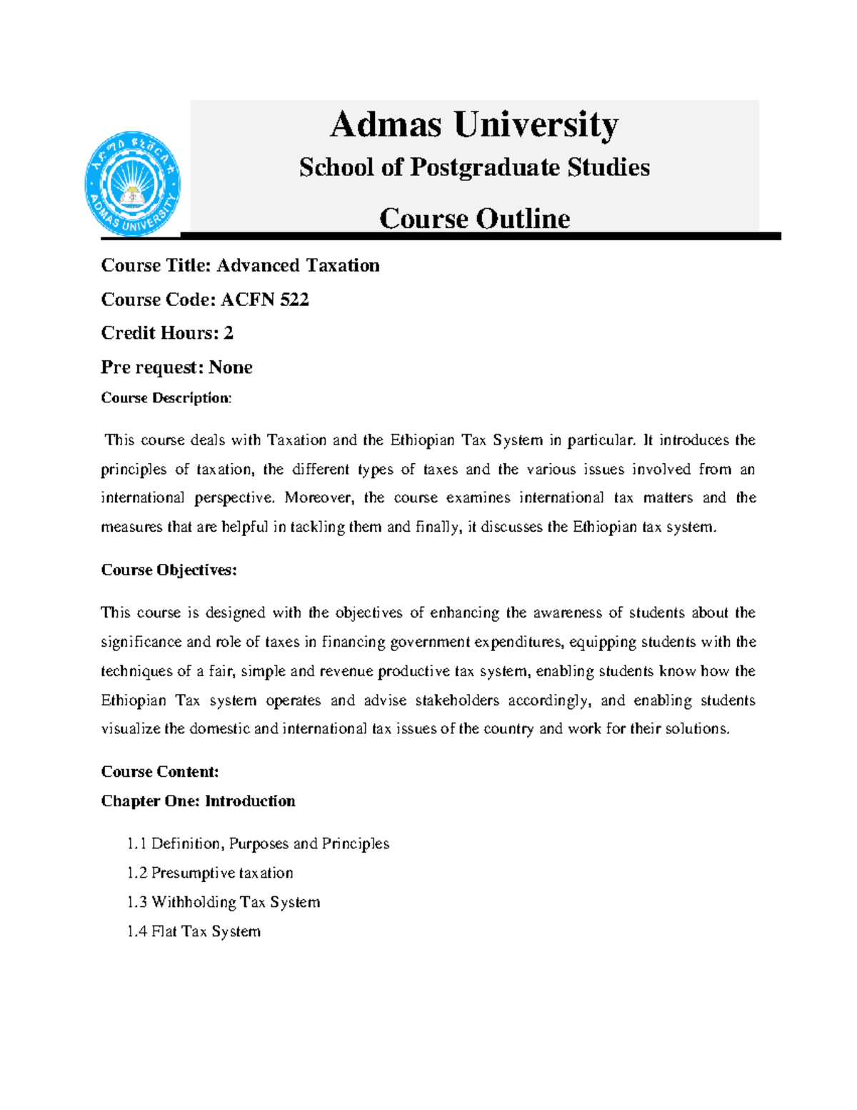 Advanced Taxation - best - Admas University School of Postgraduate ...