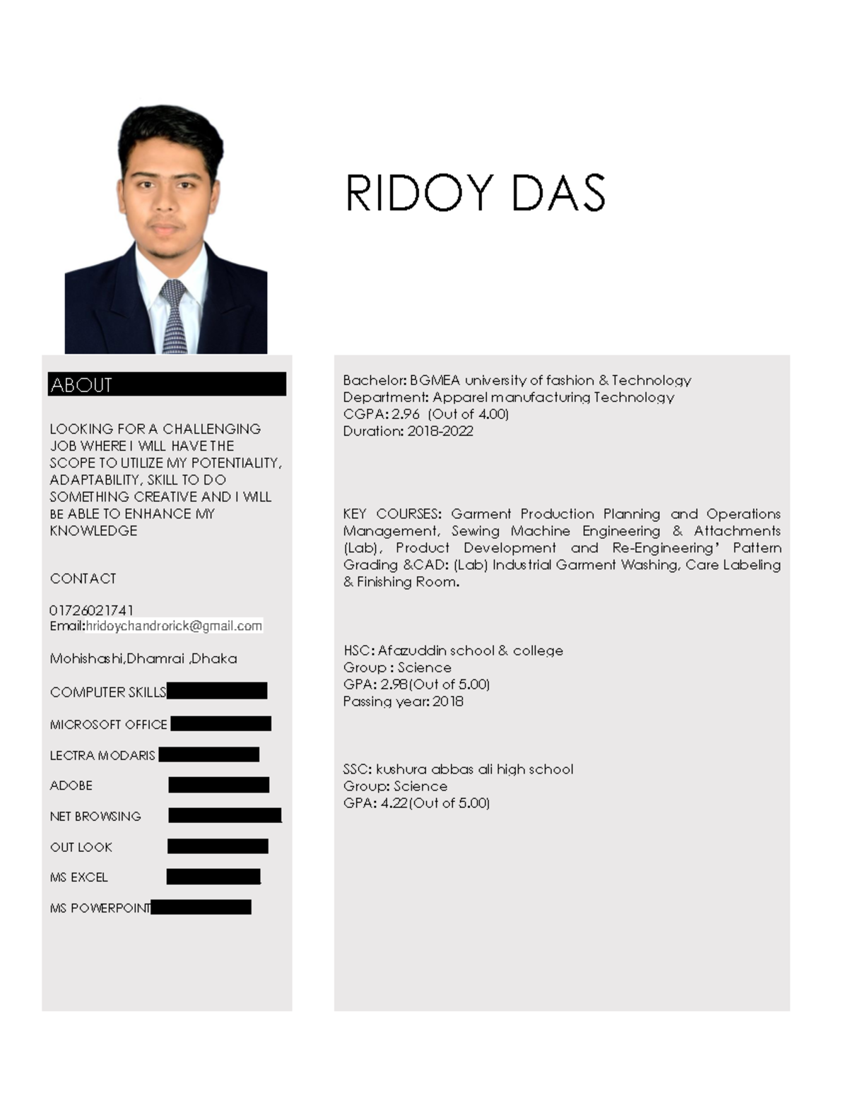 Hridoy Das job cv - sdfsdfdf - RIDOY DAS ABOUT LOOKING FOR A CHALLENGING JOB WHERE I WILL HAVE ...
