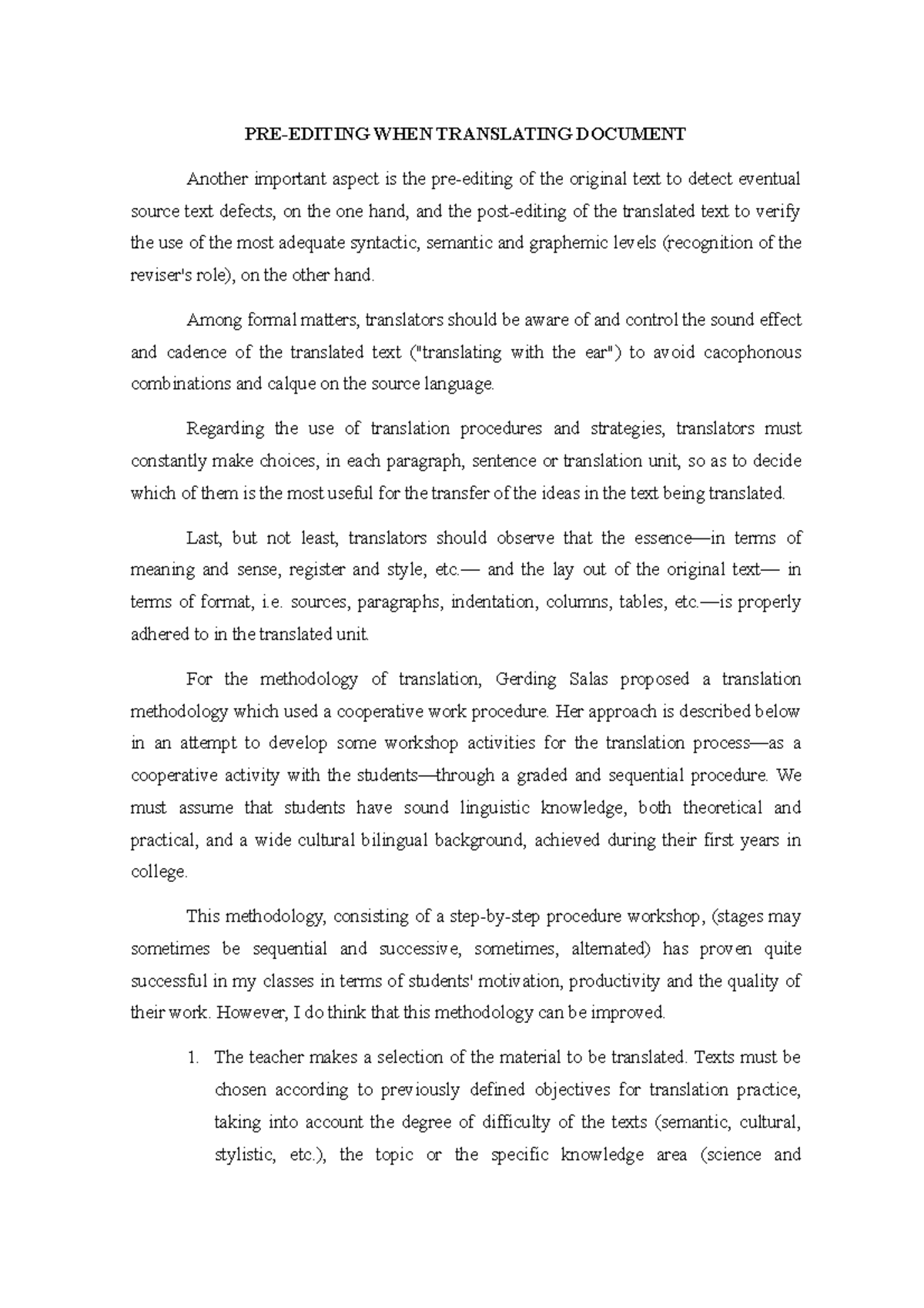 PRE- Editing WHEN Translating Document - PRE-EDITING WHEN TRANSLATING ...