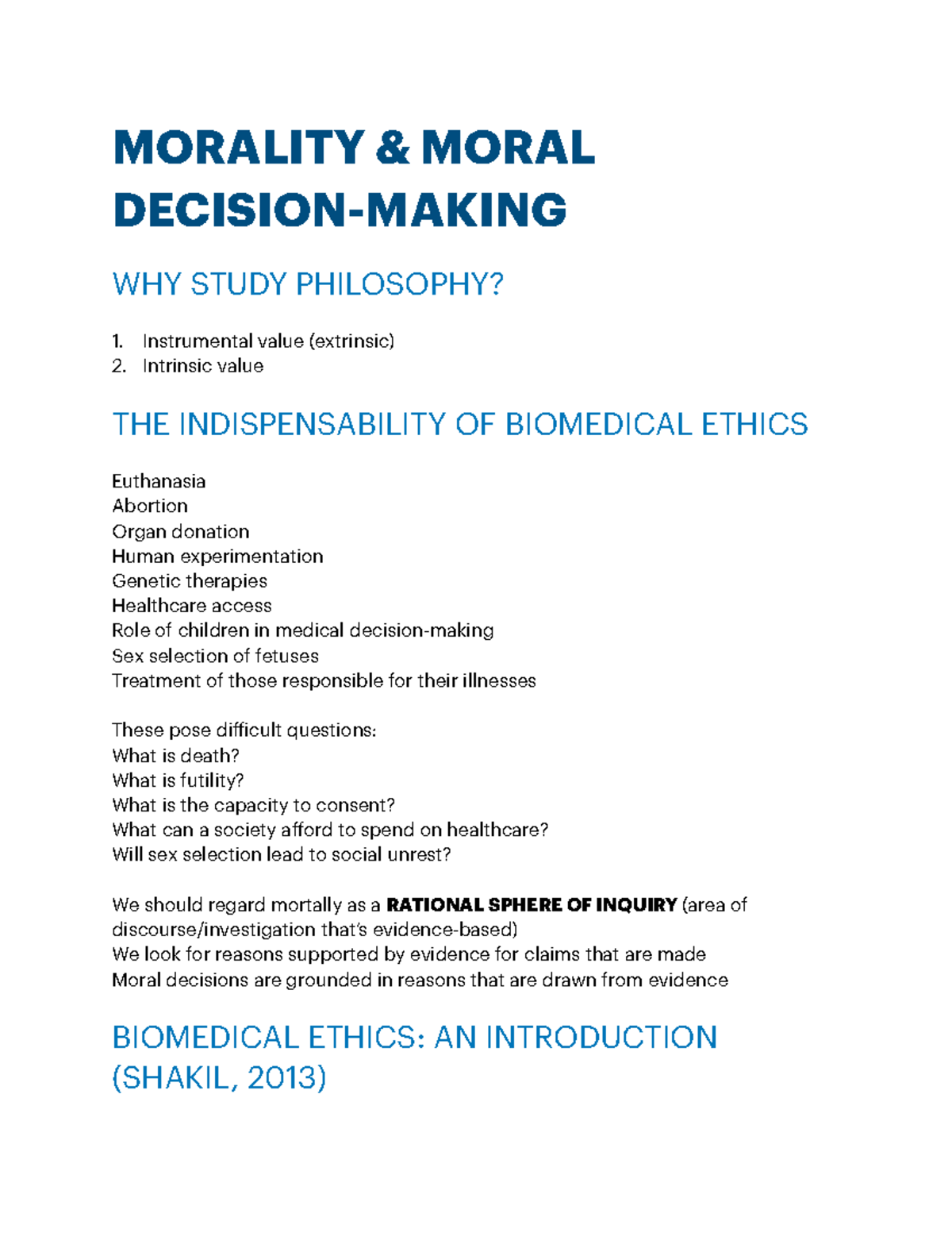 PHIL 1105 Module 1 - MORALITY & MORAL DECISION-MAKING WHY STUDY ...