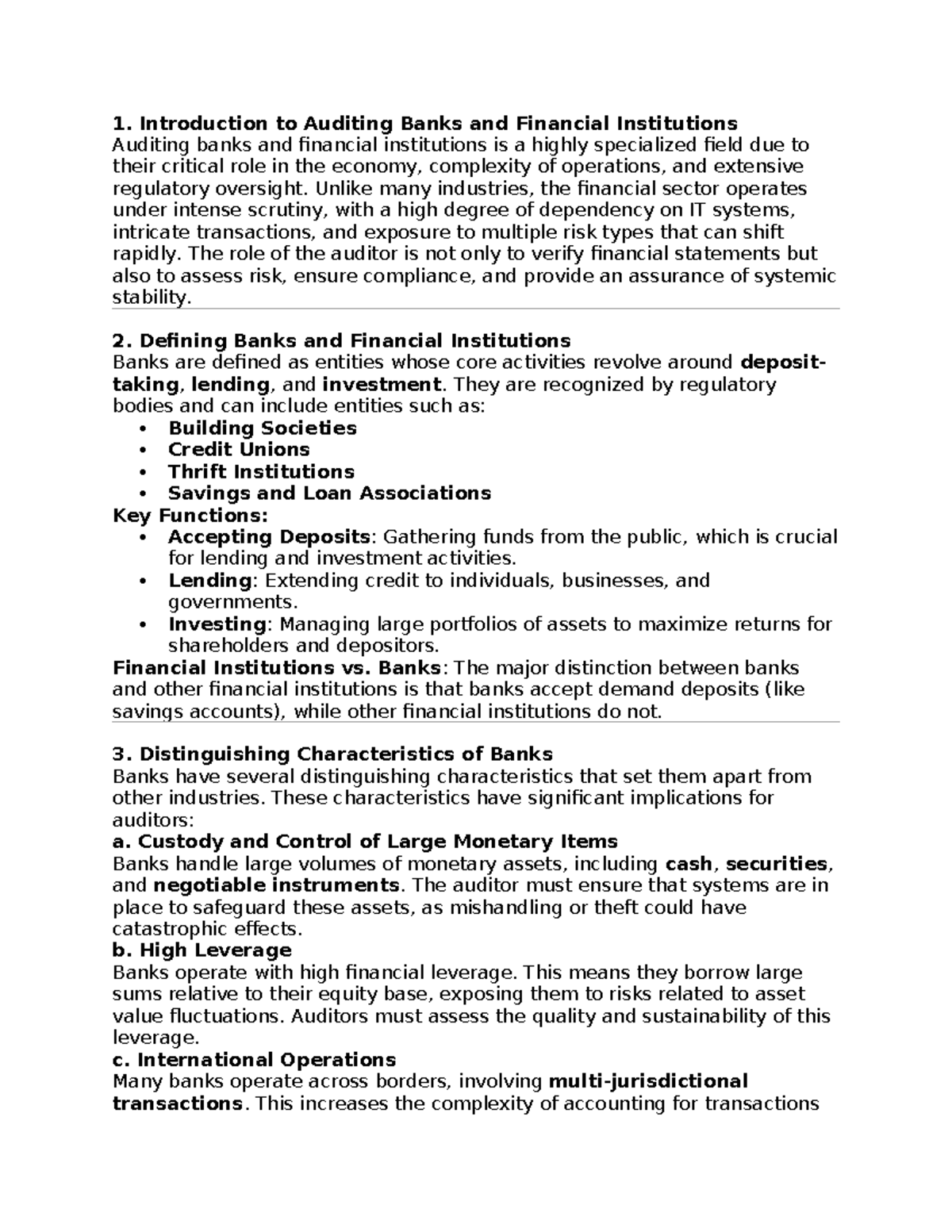 Audit of Banks and Other Financial Institution - Introduction to ...
