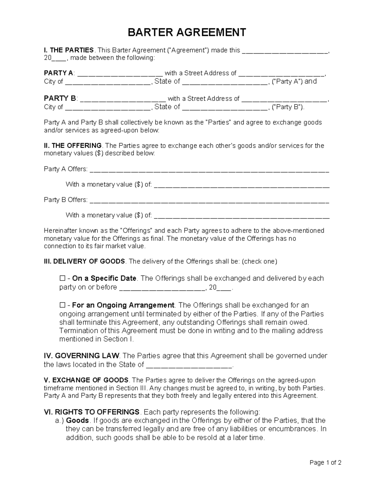 Barter - test - Page 1 of 2 BARTER AGREEMENT I. THE PARTIES. This ...