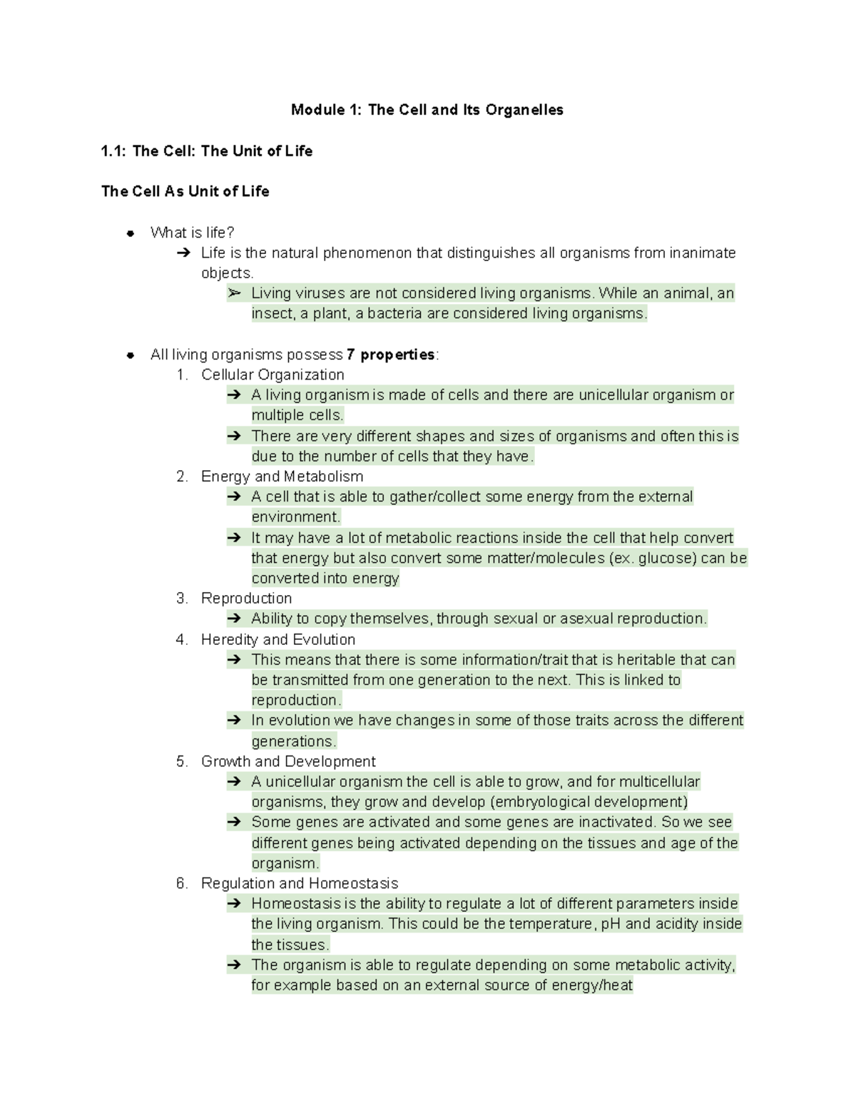Midterm 1 Notes - Module 1: The Cell and Its Organelles 1: The Cell ...
