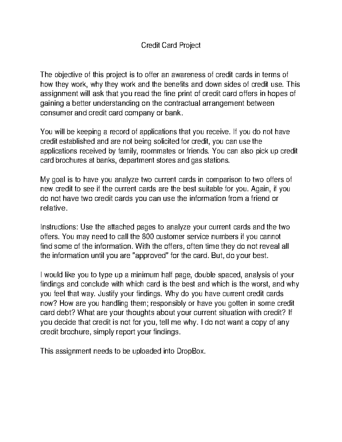 Credit Card Project word (1) - Credit Card Project The objective of ...