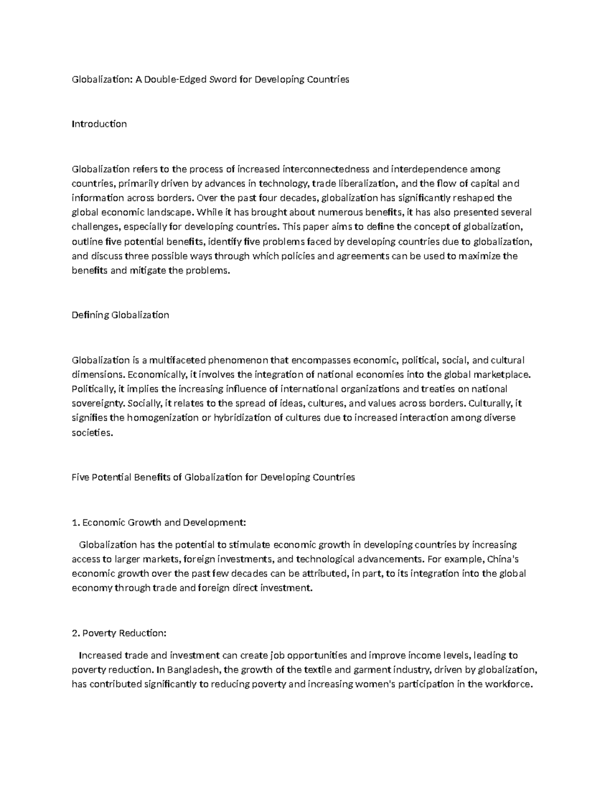 Globalization assignment - Globalization: A Double-Edged Sword for ...