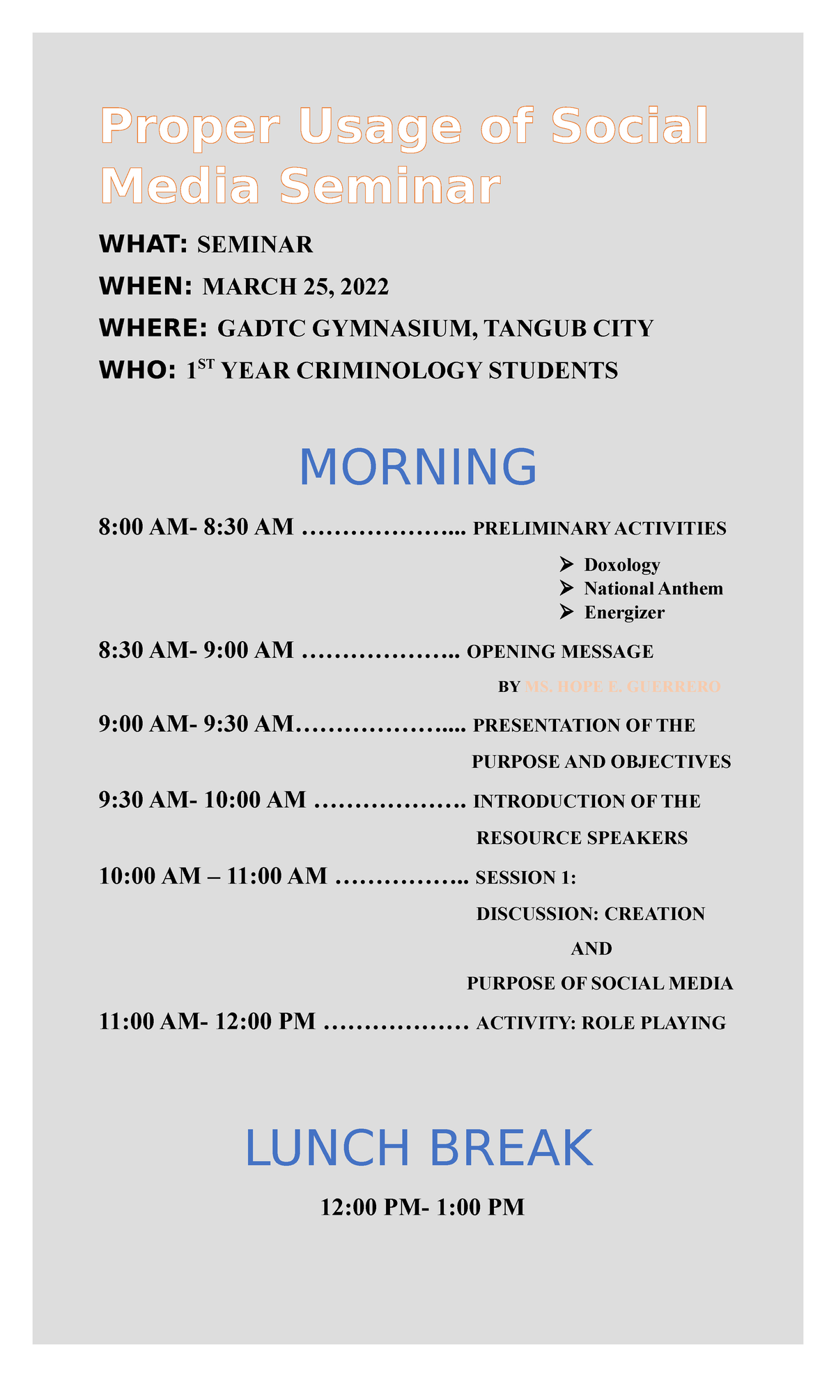 Proper Usage of Social Media Seminar - Proper Usage of Social Media ...