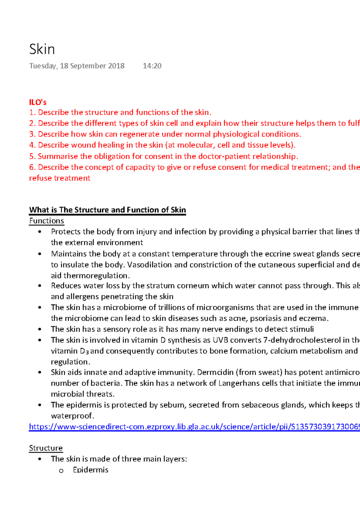 Skin - Skin - ILO's Describe the structure and functions of the skin ...