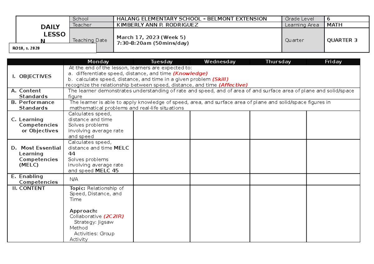 DLL-IDEA-template - Idea format dlp - DAILY LESSO N LOG School HALANG ...
