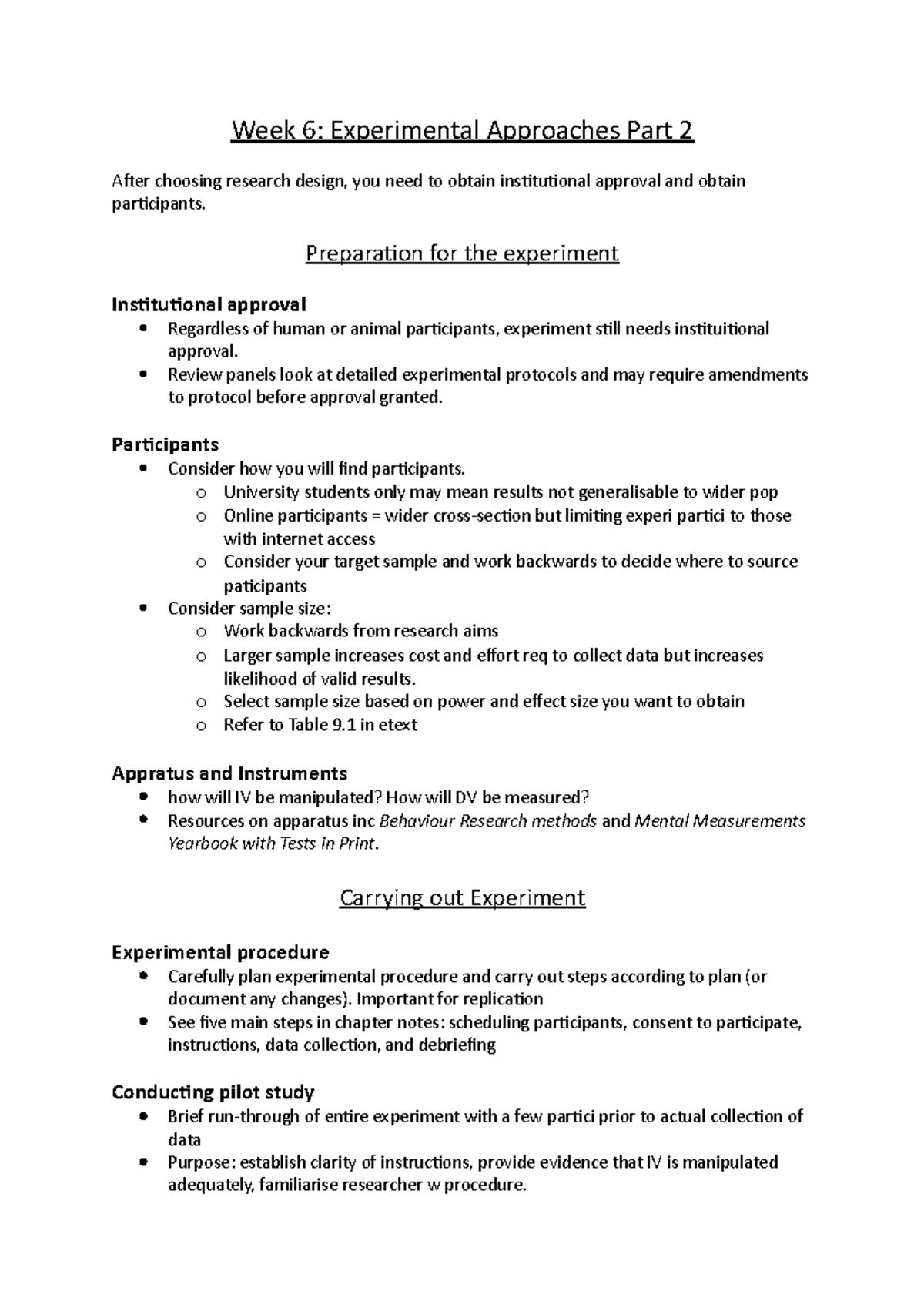Week 6 - LEcture notes week 11 - Week 6: Experimental Approaches Part 2 ...