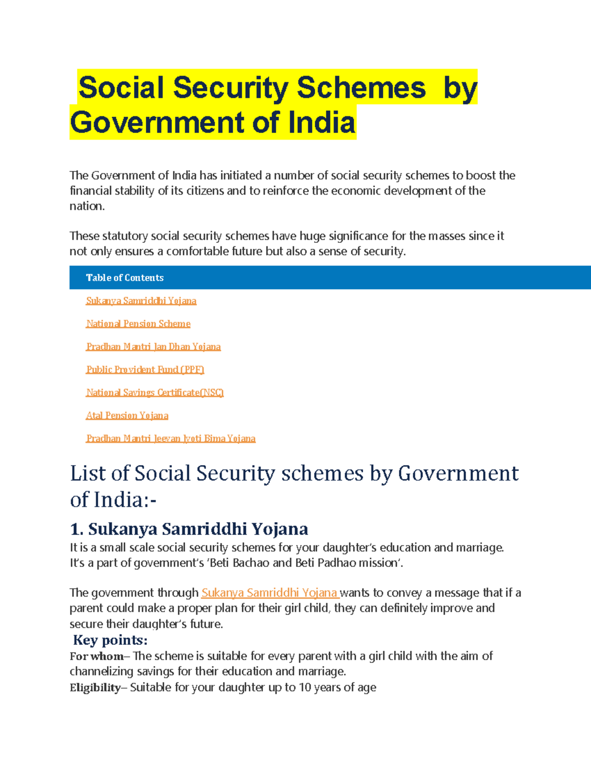 schemes of rural development programmes - Social Security Schemes by ...