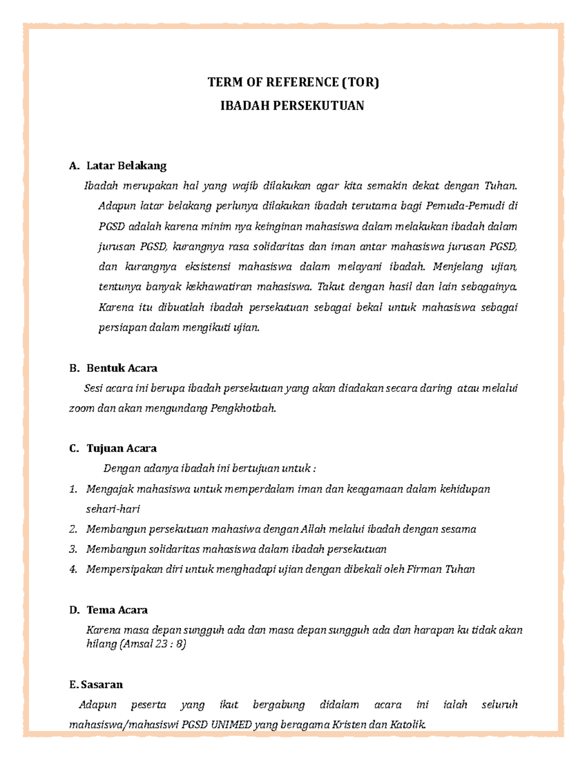 TOR Progja 01 Depag Kristen (2) - TERM OF REFERENCE (TOR) IBADAH ...