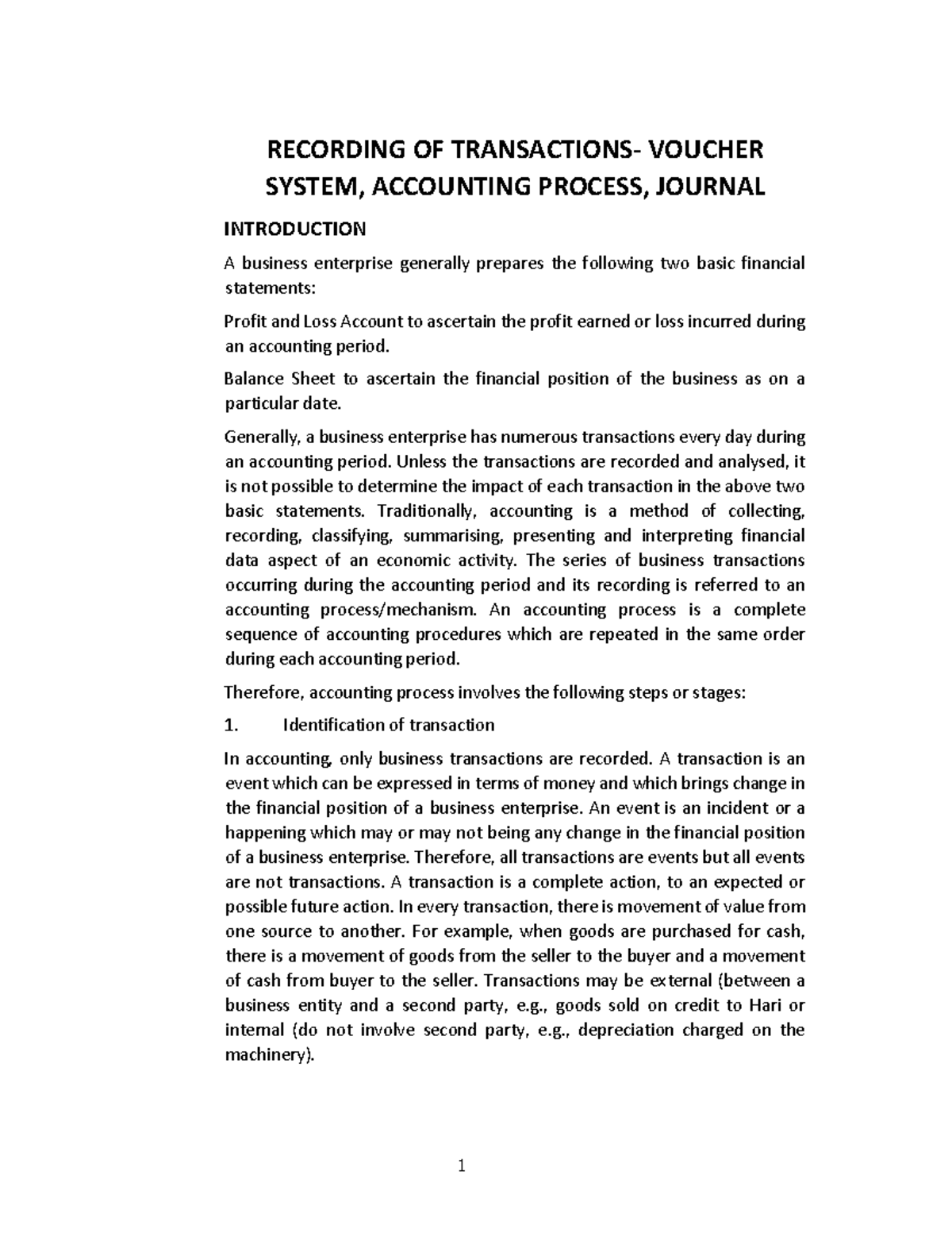 Financial Management part 1 - Lecture notes - RECORDING OF TRANSACTIONS ...